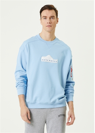 Fifty Pieces Erkek Mavi Logo Detaylı Oversize Sweatshirt S EU Fifty Pieces Erkek Mavi Logo Detaylı Oversize Sweatshirt S EU