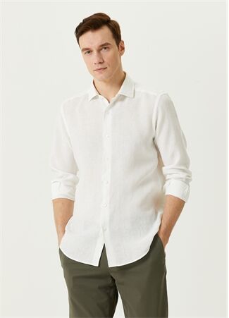 Zegna Erkek Beyaz Keten Gömlek L IT