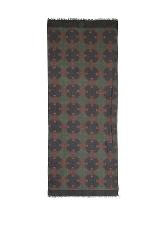 Pal Zileri Erkek Haki Geometrik Desenli Kaşmir Atkı Yeşil EU