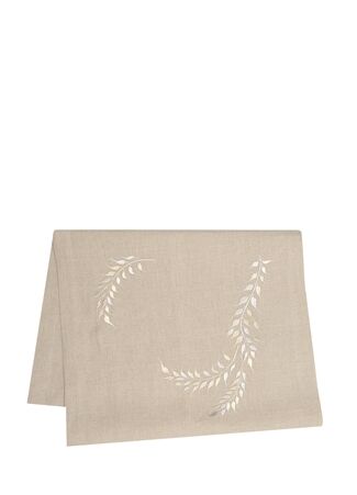 Serenk Yaprak Nakışlı Keten Runner Çok Renkli