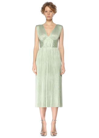 Maria Lucia Hohan Kadın Nalya Yeşil V Yaka Midi Kokteyl Elbise 38 FR
