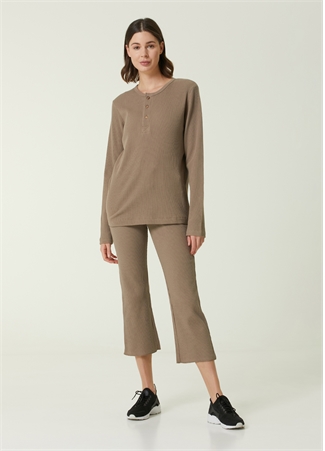 Tru Kadın Thermal Waffle Vizon Crop Eşofman Altı Bej L EU Tru Kadın Thermal Waffle Vizon Crop Eşofman Altı Bej L EU