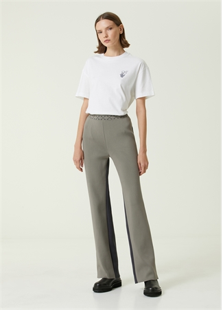 Off-White Kadın Gri Bloklu Boru Paça Pantolon 42 IT Off-White Kadın Gri Bloklu Boru Paça Pantolon 42 IT