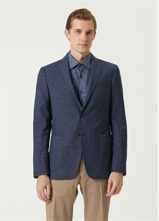 Pal Zileri Erkek Mavi Kareli Yün Ceket 48 IT