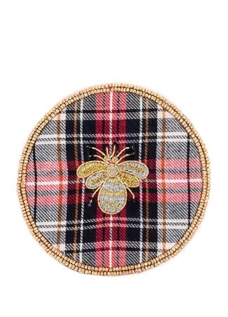 Joanna Buchanan 4lü Ekoseli Arı İşlemeli Bardak Altlığı Çok Renkli