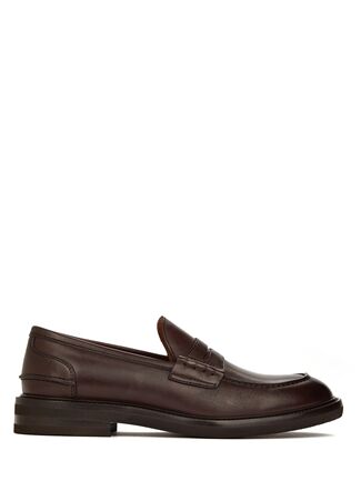 Brunello Cucinelli Erkek Kahverengi Deri Loafer 44 EU