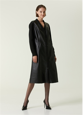 Beymen Collection Kadın Siyah Triko Garnili Midi Deri Elbise 36 Beymen Collection Kadın Siyah Triko Garnili Midi Deri Elbise 36