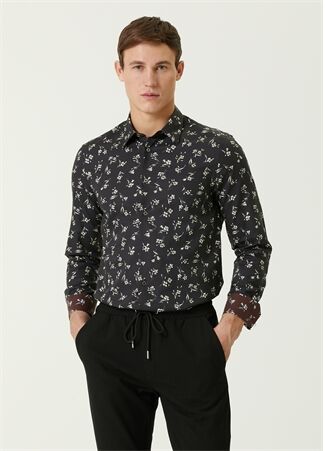 Paul Smith Erkek Siyah Çiçek Desenli Gömlek M EU