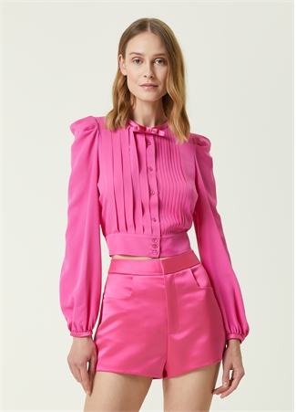 Dice Kayek Kadın Şeftali Pilili Fiyonk Detaylı İpek Gömlek Pembe 36 EU Dice Kayek Kadın Şeftali Pilili Fiyonk Detaylı İpek Gömlek Pembe 36 EU
