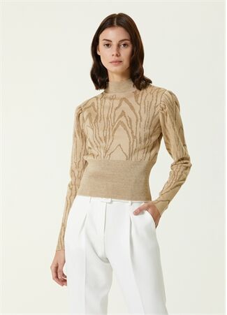 Network Kadın Slim Fit Bej Desenli Kazak XS EU