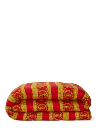 Versace Kırmızı Siyah Barok Desenli Yatak Örtüsü