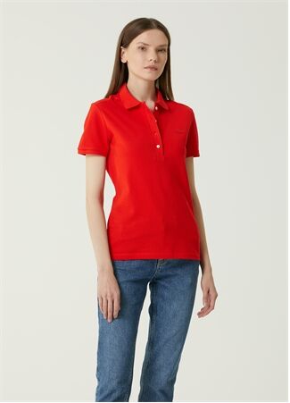 Lacoste Kadın Slim Fit Kırmızı Polo Yaka T-shirt L EU