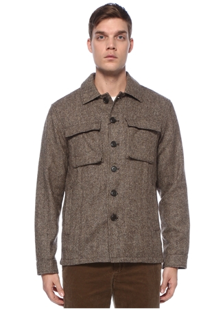 Aspesi Erkek Kahverengi Polo Yaka Dokulu Yün Dış Gömlek M EU Aspesi Erkek Kahverengi Polo Yaka Dokulu Yün Dış Gömlek M EU