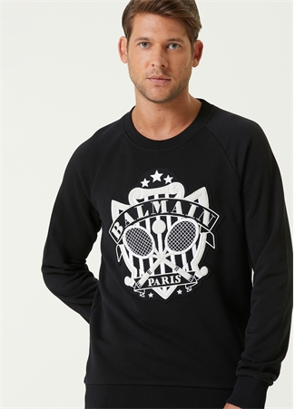 Balmain Erkek Siyah Beyaz Logo Baskılı Sweatshirt M EU Balmain Erkek Siyah Beyaz Logo Baskılı Sweatshirt M EU