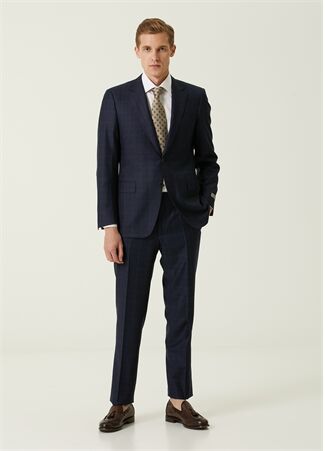 Canali Erkek Lacivert Kareli Yün Takım Elbise 50 IT
