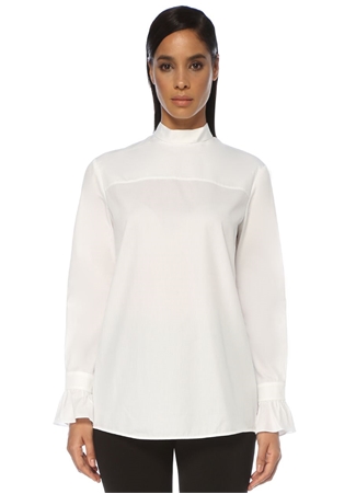 Victoria by Beckham Kadın Beyaz Dik Yaka Bağcık Detaylı Bluz 6 US
