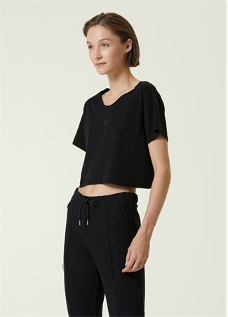 Bassigue Kadın Siyah Bisiklet Yaka Crop T-shirt L EU