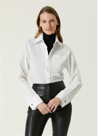 Kadın Beyaz Cep Detaylı Keten Gömlek 36 IT