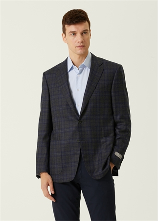 Canali Erkek Mavi Kelebek Yaka Ekose Desenli Yün Ceket 54 IT Canali Erkek Mavi Kelebek Yaka Ekose Desenli Yün Ceket 54 IT