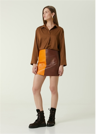 Beymen Club Kadın Colorblock Mini Deri Etek Kahverengi S Beymen Club Kadın Colorblock Mini Deri Etek Kahverengi S