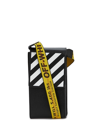 Off-White Erkek Siyah Beyaz Logolu Deri Telefon Kılıfı EU