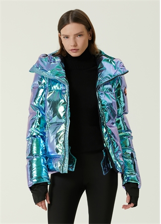 Jet Set Kadın Mavi Kapüşonlu Hologramlı Puff Mont 3 US