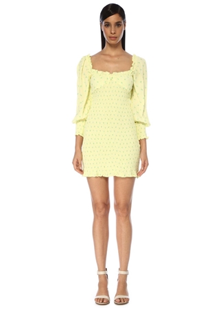Faithfull The Brand Kadın Gombardy Sarı Çiçekli Balon Kol Mini Elbise S EU