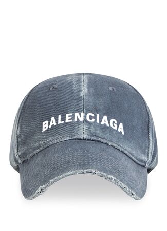 Balenciaga Erkek Gri Logo Nakışlı Şapka Beyaz L EU