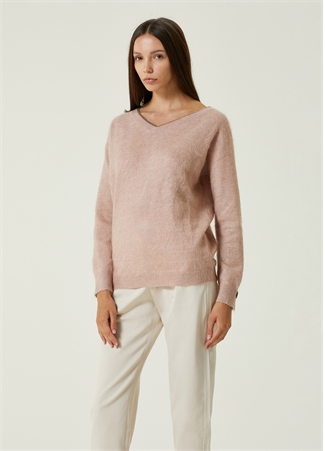 Brunello Cucinelli Kadın Pembe V Yaka Zincir Şeritli Kazak L EU Brunello Cucinelli Kadın Pembe V Yaka Zincir Şeritli Kazak L EU