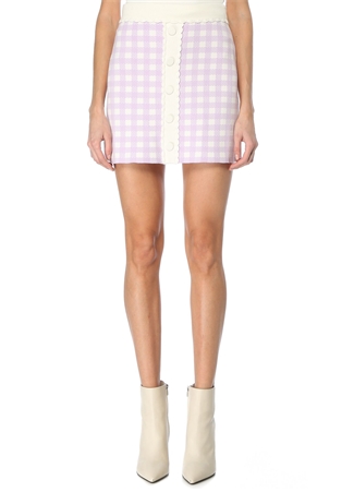 Maje Kadın Lila Beyaz Pötikareli Mini Triko Etek 38 FR