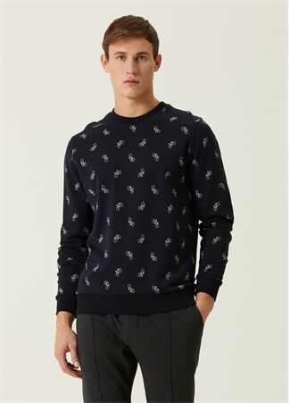 John Frank Erkek Lacivert Bisiklet Desenli Sweatshirt S EU