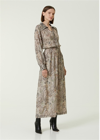 Zadig&Voltaire Kadın Reeva Şal Desenli Maksi İpek Gömlek Elbise M EU