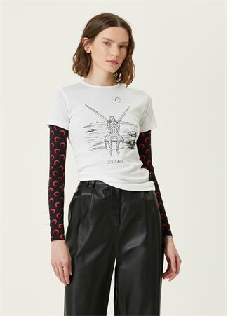 Marine Serre Kadın Ekru Bisiklet Yaka Baskılı T-shirt Bej Xs Eu