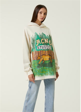 Acne Studios Kadın Ekru Yeşil Kapüşonlu Baskılı Sweatshirt Bej XS EU Acne Studios Kadın Ekru Yeşil Kapüşonlu Baskılı Sweatshirt Bej XS EU