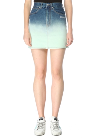 Off-White Kadın Yüksek Bel Degrade Mini Jean Etek Mavi 42 IT