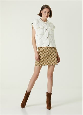 Join Us Kadın Yeşil Geometrik Desenli Mini Etek S/M EU