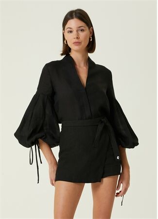 Dor Raw Luxury Kadın The Present Siyah V Yaka Keten Gömlek S EU