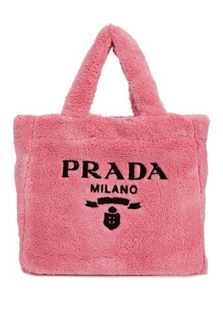 Prada Kadın Pembe Logolu Dokulu Omuz Çantası EU