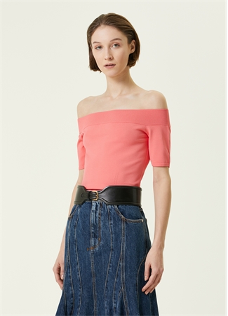 Alexander McQueen Kadın Mercan Düşük Omuzlu Kısa Kol Triko Kırmızı S EU