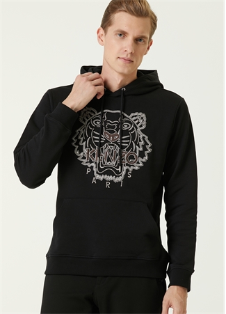 Kenzo Erkek Siyah Kapüşonlu Logo Nakışlı Sweatshirt XS EU