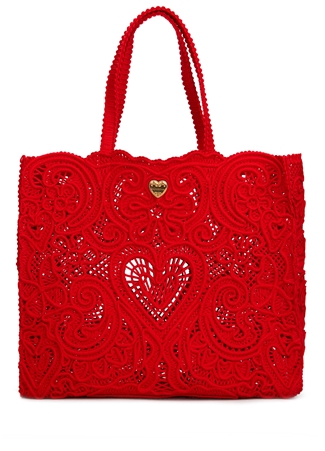 Dolce&Gabbana Kadın Kırmızı Large Dantel Dokulu Omuz Çantası EU Dolce&Gabbana Kadın Kırmızı Large Dantel Dokulu Omuz Çantası EU