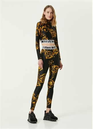 Versace Jeans Couture Kadın Siyah Gold Desenli Tayt 42 IT
