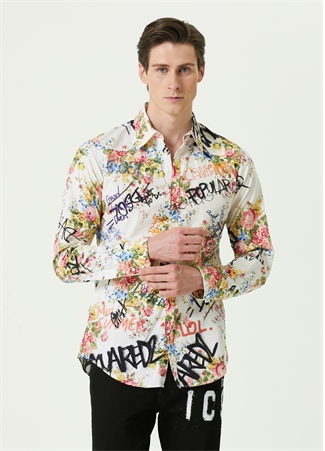 Dsquared2 Erkek Beyaz Çiçek Desenli Logo Detaylı Gömlek 48 It Dsquared2 Erkek Beyaz Çiçek Desenli Logo Detaylı Gömlek 48 It