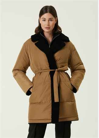 Meteo by Yves Salomon Kadın Camel Siyah Çift Taraflı Shearling Puff Mont Kahverengi 36 FR Meteo by Yves Salomon Kadın Camel Siyah Çift Taraflı Shearling Puff Mont Kahverengi 36 FR