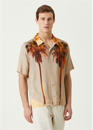 Blue Sky Inn Erkek Bej Palmiye Desenli Gömlek S EU