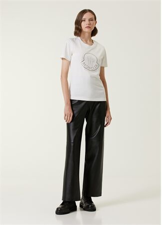 Moncler Kadın Beyaz Bisiklet Yaka Logolu T-shirt XS EU