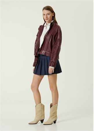 Mybestfriends Kadın Aveline Lacivert Pilili Mini Yün Etek S EU