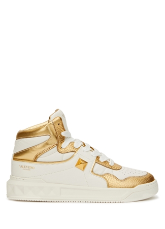 Valentino Garavani Kadın One Stud Mid Beyaz Gold Deri Sneaker 36 EU Valentino Garavani Kadın One Stud Mid Beyaz Gold Deri Sneaker 36 EU