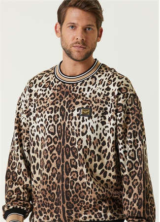 Dolce&Gabbana Erkek Leopar Desenli Logolu Sweatshirt Kahverengi 46 IT Dolce&Gabbana Erkek Leopar Desenli Logolu Sweatshirt Kahverengi 46 IT