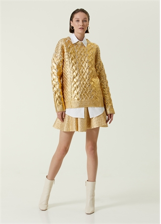Valentino Kadın Gold Mini Yün Triko Etek Altın Rengi L EU Valentino Kadın Gold Mini Yün Triko Etek Altın Rengi L EU